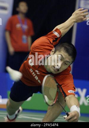 Germany's Dieter Domke returns the shuttlecock against Japan's Sho ...
