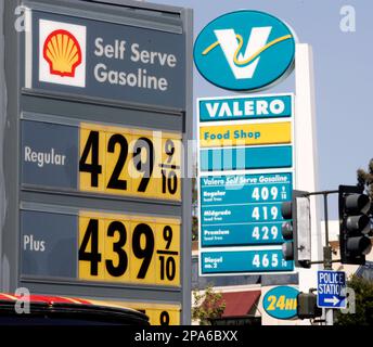 High gas prices posted at a Valero gas station, which is a Exxon ...