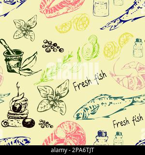 Cooking spices seamless pattern set Stock Photo - Alamy