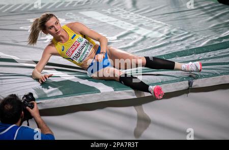 Kateryna Tabashnyk of Ukraine competing in the women’s high jump final ...