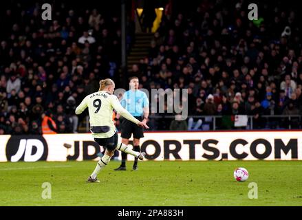 Manchester City's Erling Haaland scores their side's first goal of the ...