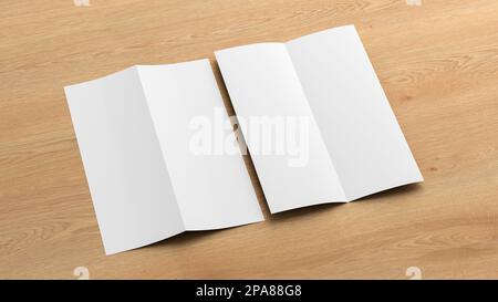 Half-folded flyer A4 vertical booklet mock up on gray background. Side ...
