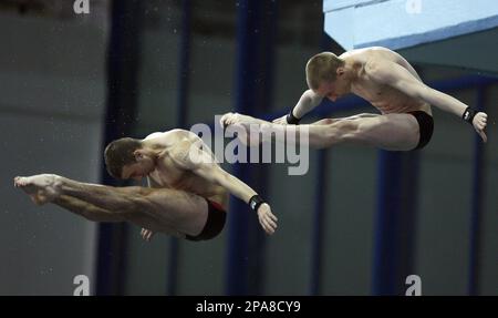 Gleb Galperin, left and Dmitry Dobroskok of Russia perform a dive on ...