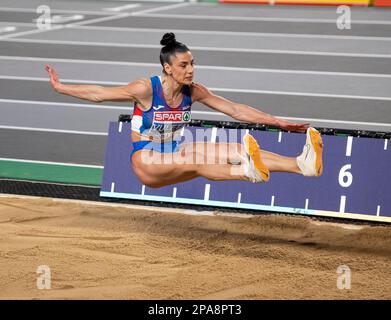 Ivana Vuleta of Serbia competing in the women’s long jump final at the ...