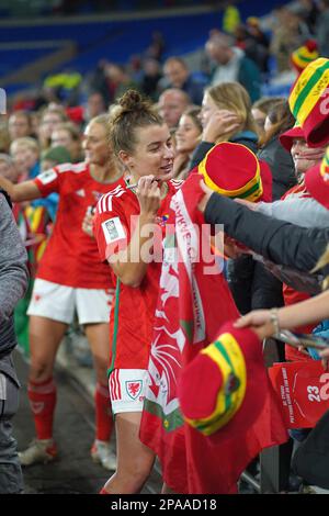 Welsh football supporters at Cardiff City Stadium, young fans wearing ...