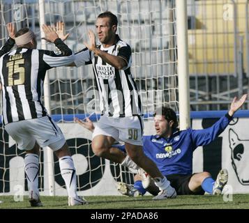 Siena defender Daniele Portanova celebrates after scoring during a ...
