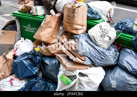 Illustration picture shows full bins on March 26, 2023 in Paris, France. A strike by waste ...