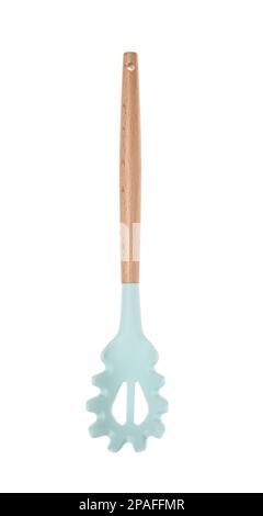 Pasta server with wooden handle isolated on white. Kitchen utensil ...