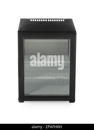 Empty mini bar with glass door on turquoise background Stock Photo - Alamy