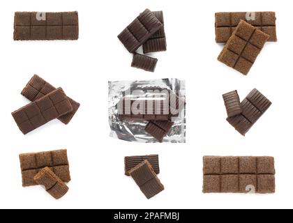 Set with hematogen bars on white background, top view. Banner design ...