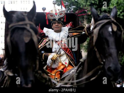 Rei Momo (The King of carnivals) on a float during carnival in Ponce ...