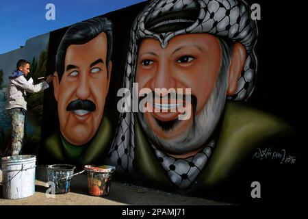 Wall mural depicting Saddam Hussein prior to its demolition, Mosul ...