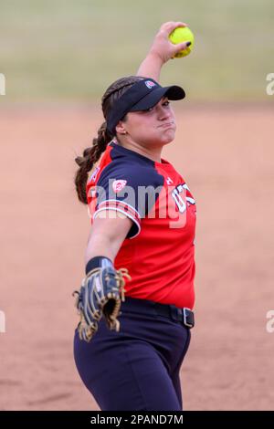 Utah starting pitcher Mariah Lopez (8) pitches during an NCAA softball ...