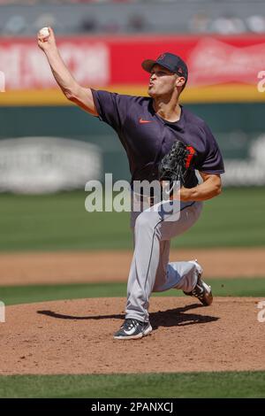Detroit Tigers starting pitcher Matt Manning watches a home run by ...