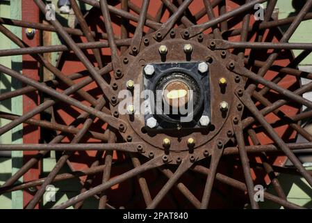 Vintage stagecoach metal wagon wheel details Stock Photo - Alamy