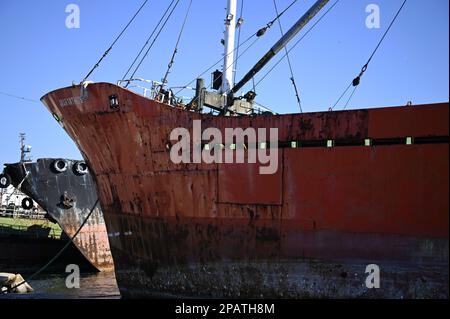 Landscape with various shipwrecks at the shallow Bay of Eleusis in ...