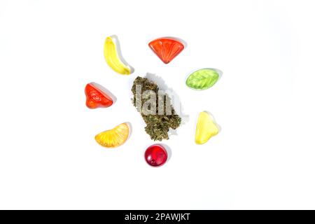 Candies of various shapes and colors on white background Stock Photo ...
