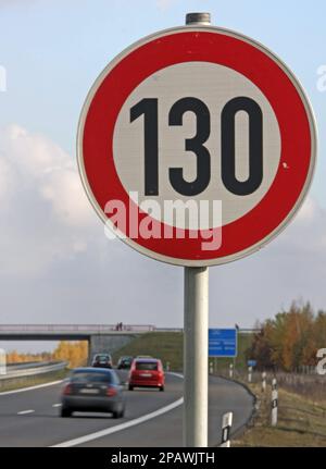 speed limit sign 130 at autobahn, highway Germany Stock Photo - Alamy