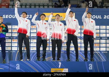 SEOUL, KOREA - MARCH 12: Li Gong of China, Wenlong Li of China, Xiaojun ...
