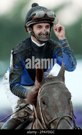 Jockey Robby Albarado celebrates his win aboard Curlin after the ...