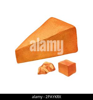 Watercolor gouda cheese, yellow dutch piece block, hard milk dairy ...
