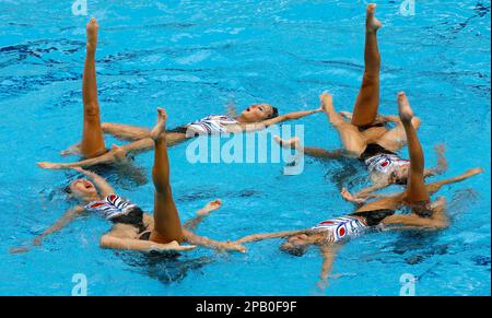 Japan's synchronized swimming team performs during the free routine ...