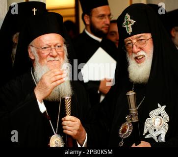 Ecumenical Patriarch of Constantinople Bartholomew I, right, and ...