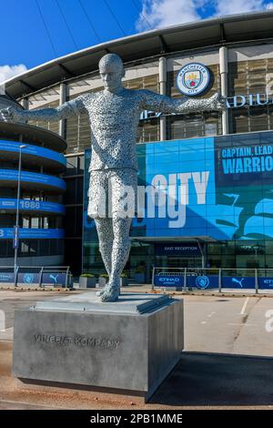 Statue of Vincent Kompany, by the sculptor Andy Scott, at the Etihad ...