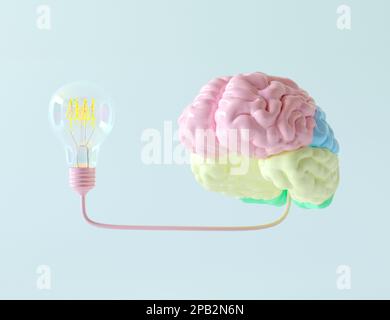 Anatomical model of the human brain. Minimal golden brain on a pastel ...