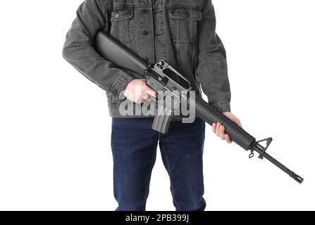 Gangster with M16 rifle isolated on white background Stock Photo - Alamy
