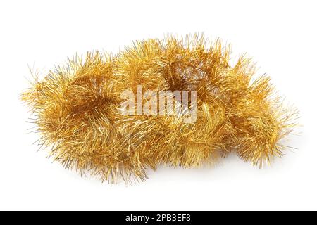 Shiny golden tinsel isolated on white. Christmas decoration Stock Photo ...