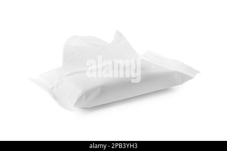 Open wet wipes flow pack isolated on white Stock Photo - Alamy