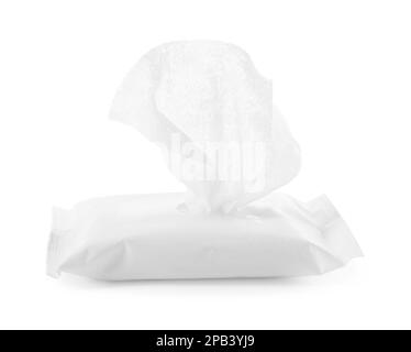 Open wet wipes flow pack, isolated on white background Stock Photo - Alamy