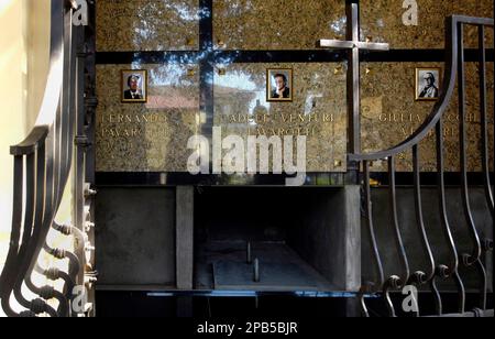 A view of the open tomb in the Pavarotti family private chapel in the ...