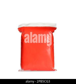 Package of red play dough isolated on white, top view Stock Photo - Alamy