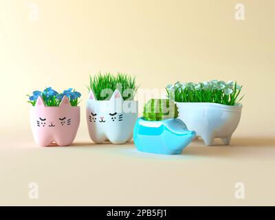 Cute house plants in kawaii pots. Cute flower pots in the shape of ...