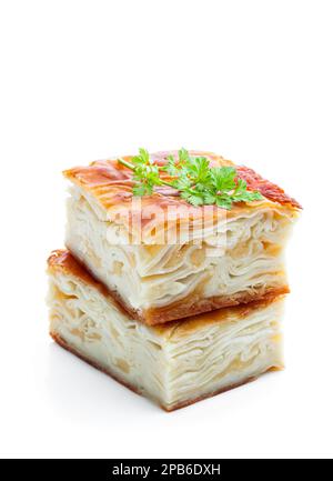 Puff pastry khachapuri with suluguni cheese. Close-up, selective focus ...