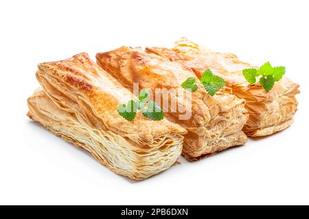 Puff pastry cake slices isolated on white Stock Photo - Alamy
