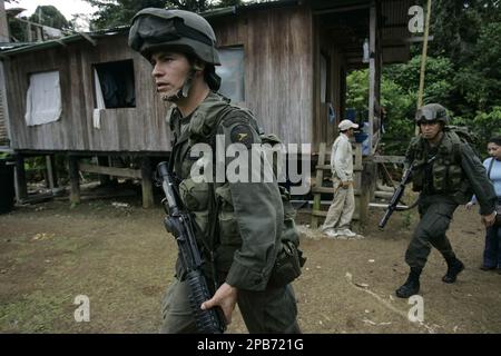 Colombian anti-drug police during operation of destroying cocaine ...