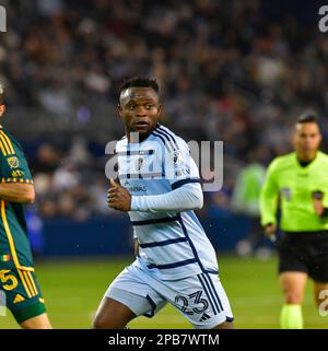 Sporting Kansas City forward Willy Agada (23) defends Los Angeles ...