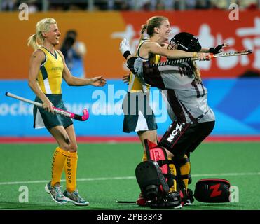 Australia's goalkeeper Rachel Imison, right, celebrates with teammates ...