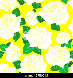 seamless pattern of large yellow rose flowers on a blue background ...