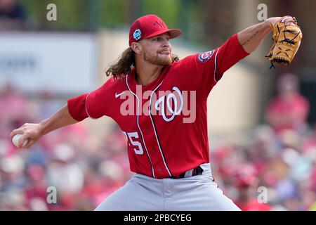 Washington Nationals relief pitcher Hobie Harris, left, stands on the ...