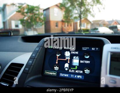 Energy monitor in Toyota Prius petrol electric hybrid car Stock Photo ...