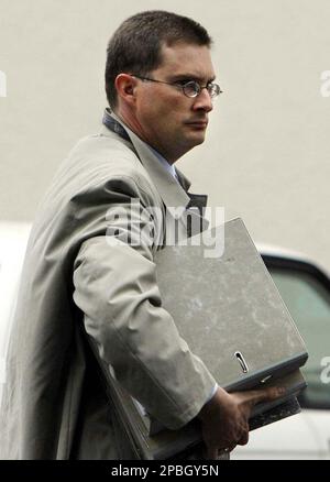 Federal Prosecutor Bernhard Hecht arrives at the district court in Buelach near Zurich, Tuesday ...