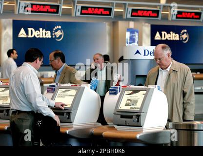 Delta Airlines self-service check-in kiosks at the International ...