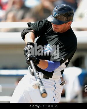 Toronto Blue Jays' Russ Adams greets Eric Crozier (17) after Crozier's ...