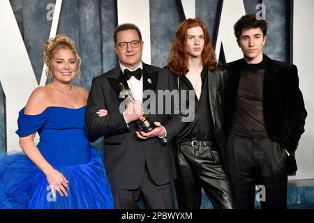 Leland Fraser, from left, Brendan Fraser, and Holden Fraser arrive at ...