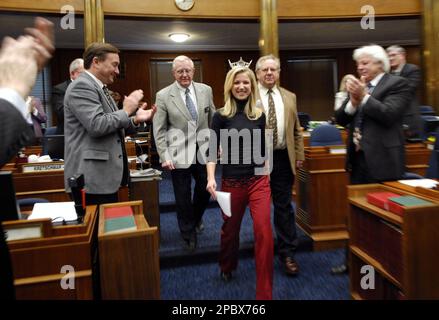 Miss North Dakota, Annette Olson, addresses House members in Bismarck ...