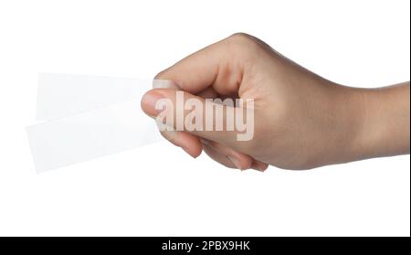 Woman holding clean microscope slide on white background, closeup Stock ...
